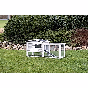 TRIXIE Natura Insulated Rabbit Hutch with Large Run, Hinged Peaked Roof, 2-Story with Ramp, for Rabbits or Guinea Pigs, Gray/White