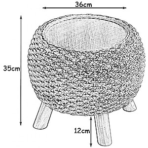 VIXPET Footstool Round Hand-Woven Rattan Footstool, Solid Wood Stool, Designer Dressing Stool, Corridor Shoe Footstool
