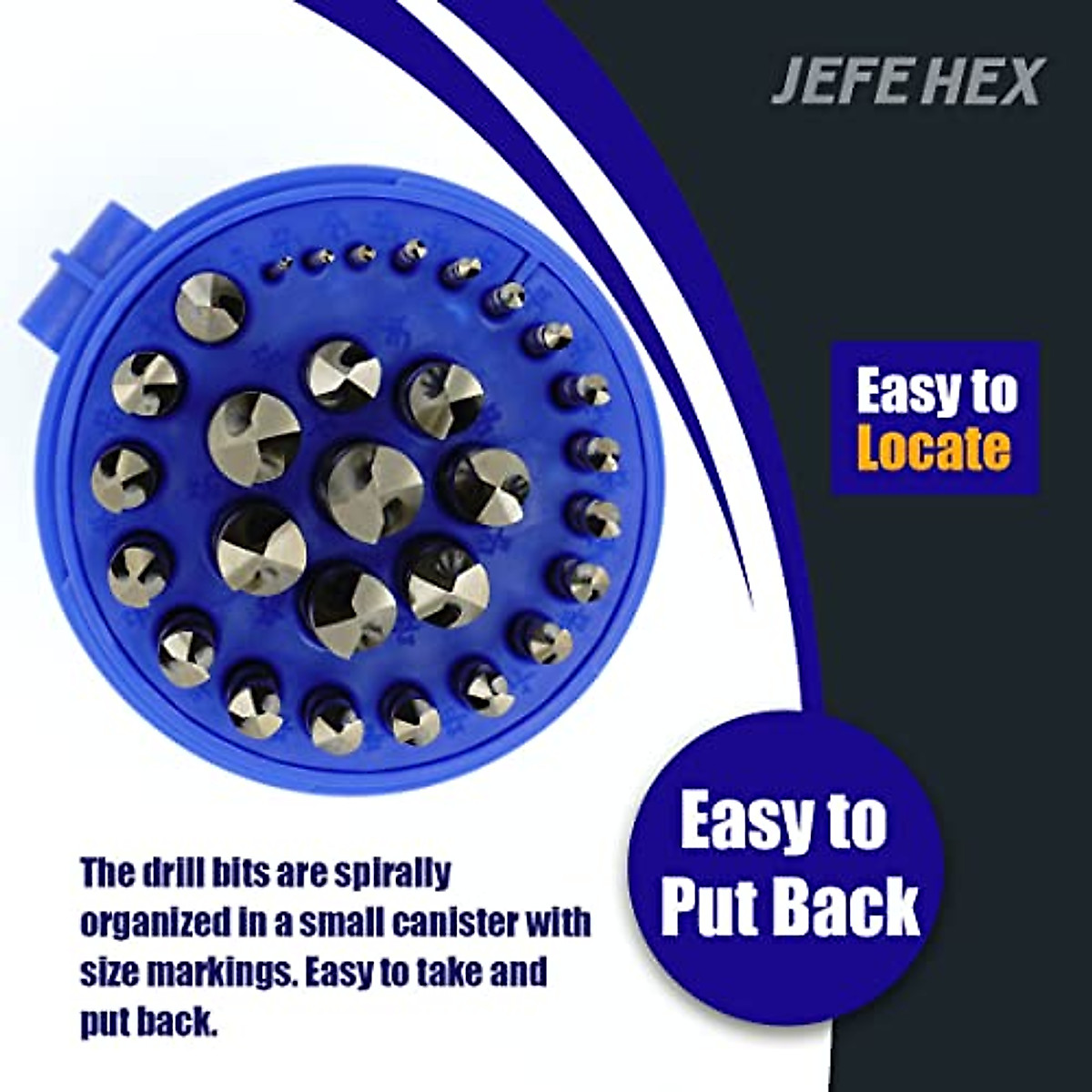 JEFE HEX 29 PCS M35 Cobalt Drill Bit Set, HSS Twist Jobber Drill Bits with 135 Degrees Split Point and Three-Flat Shank, 3/8” Reduced Shank, Gold Oxide Metal Drill Bits Set (1/16” - 1/2” x 1/64”)