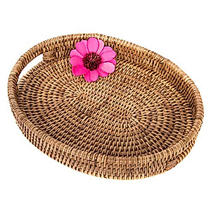 Artifacts Trading Company Rattan Small Oval Tray with Cutout Handles, 10" L x 8" W