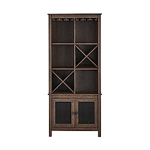 Home Source 72" Wood Exquisite Bar Wine Cabinet with Storage,Liquor Cabinet with Removable Wine Racks,Bookcase,Kitchen Pantry Storage Cabinet for Kitchen,Dining Room, Living Room,Mahogany