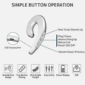 JAKPAK Bluetooth Earpiece for iPhone 13 Pro Max, Bluetooth Wireless Headphone Ear Hook, Bone Conduction Headphones with Mic Wireless Single Ear Bluetooth Headset for Galaxy S22 Ultra S21 A13 Silver