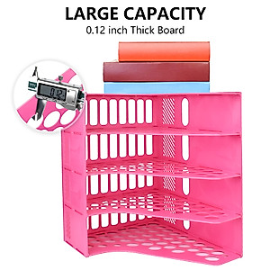 Marte Vanci Sturdy Desktop File Holder 4 Section Magazine Dividers Organizer Box Frames Document Cabinet Storage Pink