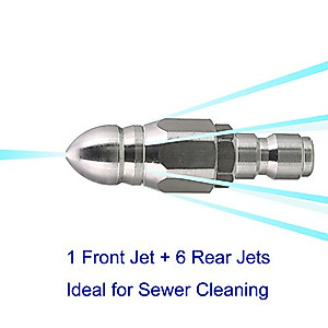 Tool Daily Pressure Washer Sewer Jetter Nozzle, Drain Jet Hose Nozzle, 1/4 Inch Quick Connector, 5000 PSI