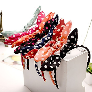 Pack of 9 Polka Dot Bow Style Tie Headband Hair Hoop - Fashion Fabric Covered Rabbit Ears Hair Band for Women