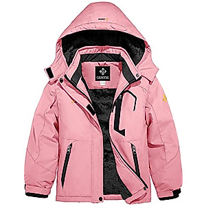 GEMYSE Girl's Waterproof Ski Snow Jacket Fleece Windproof Winter Jacket with Hood (Coral Pink,10/12)