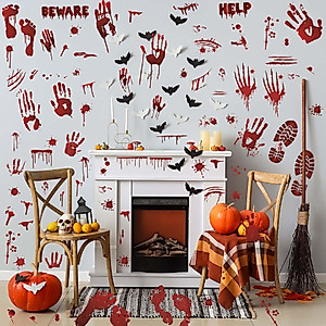 Bloody Footprints Floor Stickers Halloween Window Clings Stickers Scary Bloody Handprint Footprint Stickers Decorations Halloween Wall Decals with Tools Halloween Decorations Indoor Scary
