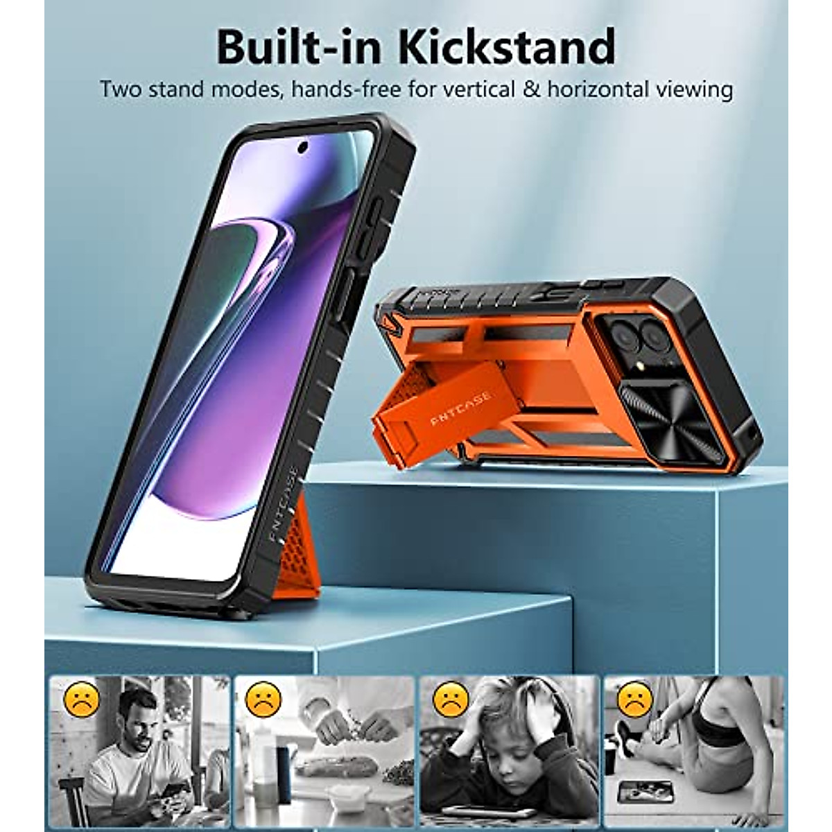 FNTCASE for Moto G Stylus-5G-2023 Case: Military Grade Drop Protection Cell Phone Cover with Kickstand & Slide | Rugged Shockproof Protective Bumper Textured | Heavy Duty Protector(Orange)