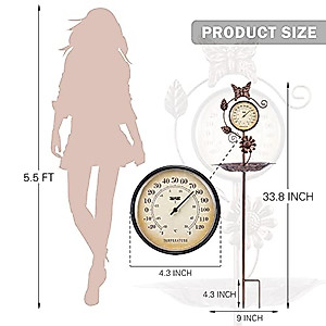 Outdoor Thermometer Decorative Butterfly Garden Stakes with Metal Bird Feeder for Lawn Yard Patio Decorations