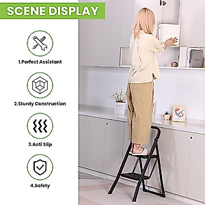 2 Step Ladder, SPIEEK Folding Step Stool with Wide Anti-Slip Pedal, 330lbs Capacity Portable Lightweight Ladders for Home Kitchen Outdoor, Black