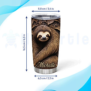 Hyturtle Personalized Gifts For Sloth Lover - Sloth Printed 2D Custom Name Stainless Steel Tumbler 20oz With Lid - Idea Animal Lover Gifts For Women Girl On Birthday, Christmas