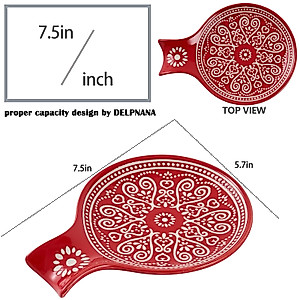 Ceramic Spoon Rest, Cooking Spoon Holder for Kitchen Counter/Stove Top/Dining Table Modern Farmhouse Decorative, Large (Red)