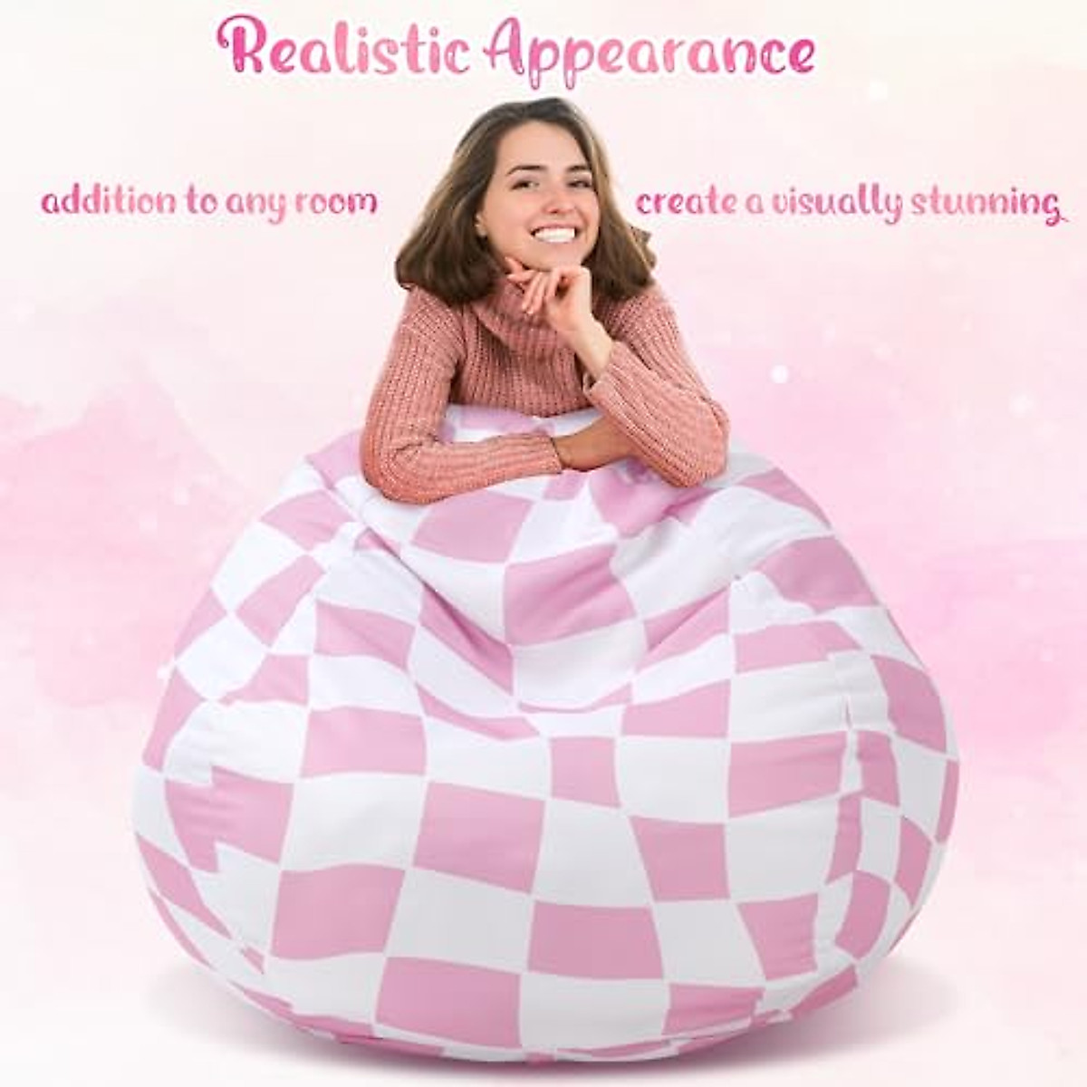 VitalCozy Bean Bag Chair for Teens (No Filler) Stuffed Animal Storage Bean Bag Chair Cover Polyester Stuffable Bean Bag Chair Cover for Kids Plush Toys Clothes Home Supplies, Pink