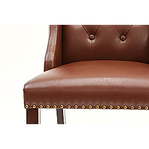 East West Furniture HLFO3-MAH-46 3 Piece Dining Room Furniture Set Contains a Round Dining Table with Pedestal and 2 Brown Faux Faux Leather Upholstered Chairs, 42x42 Inch, Mahogany