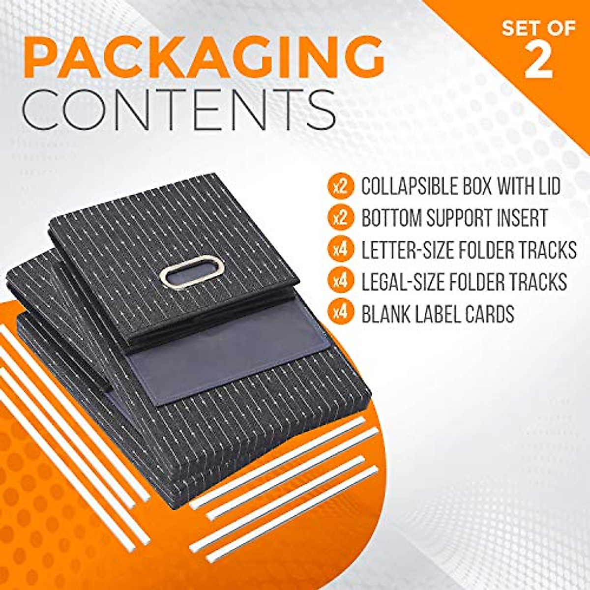 TRIZO Collapsible File Storage Organizer Box - Decorative Home & Office Portable Small Filing System for Folder & Documents (Set of 2)
