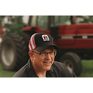 J&D Productions, Inc. International Harvester IH Logo Hat, Black with Flag Mesh Back