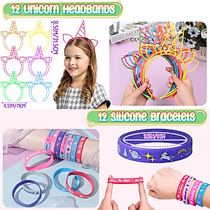 Winrayk 146Pcs Unicorn Party Favors Birthday Supplies Girls Bags Headband Bracelet Stamper Keychain Slap Bracelet Tattoo Sticker Ring, Goodie Bag Stuffers Unicorn Pinata Filler Unicorn Party Supplies