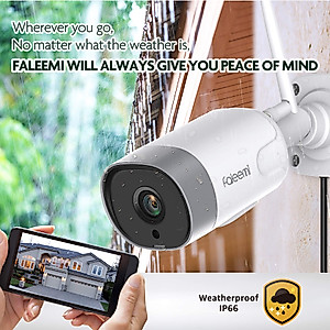 faleemi WiFi Outdoor Camera, 1080P Home WiFi Camera with Night Vision, Motion Detection, 2-Way Audio, IP66 Waterproof, SD Card Slot and Cloud Storage, Compatible with Android/iOS