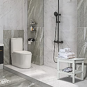 Shower Bench with Storage Shelf, HDPE Material Waterproof, Bathtub Side Table, Suitable for Bathroom Shower Stool, Suitable for All Ages, 19.3x11.8x17.3 Inches (White)