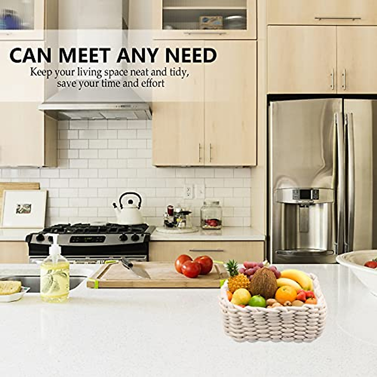 Sewroro 2PCS Cotton Thread Hand-woven Desktop Storage Basket Cotton Woven Storage Basket Sundries Storage Basket (mixed style)