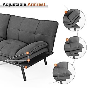 FONTOI Convertible Futon Sofa Bed, Moderm Foam Linen Fabric Loveseat Couch with Push-Pull Design for Relaxing, Sleeping, or Hosting Guests in Small Spaces, Grey