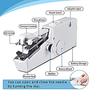 Handheld Sewing Machine Mini Portable Sewing Tool More Friendly to the Handicapped Easy-to-operate Portable DIY for Beginners for Home/Travel User (battery not included）