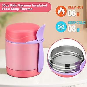 Pawtong 10oz Insulated Food Jar, Thermo for Hot Food Lunch Container, Stainless Steel Lunch Box for Kids with Spoon (Pink)