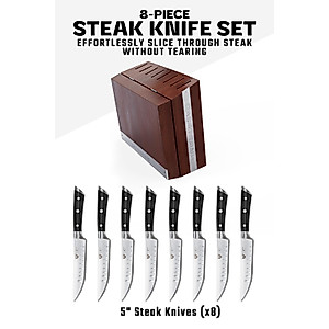 Dalstrong Steak Knife Set - 8 Piece - 5 inch Straight Edge Blade - Gladiator Series Elite - Forged High-Carbon German Steel Dinner Kitchen Knife - Black G10 Handle - Folding Block Set - NSF Certified