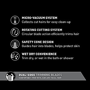 Panasonic ER430K Nose, Ear and Facial Hair Trimmer Wet/Dry with Vacuum Cleaning System