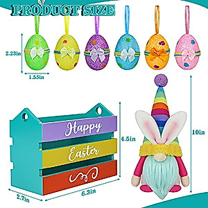 Easter Decorations for Home Indoor, Wooden Crate with Easter Bunny Gnome Plush & 6 Foam Easter Eggs Ornaments Farmhouse Easter Tiered Tray Decor Shelf Mantle Happy Easter Table Centerpiece Easter Gift