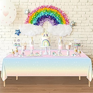 QUERICKY 4 Pack Pastel Rainbow Tablecloths, 51x87'' Plastic Disposable Rectangle Pastel Rainbow Table Cover for Girls Rainbow Birthday Party Decorations Baby Shower Party Supplies