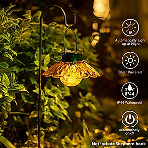 Hanging Outdoor Solar Lights,Amber Crackle Globe Glass, LED Waterproof Solar Lantern Hanging Flower Lights for Yard Suitable for Lawn,Patio,Walkway,Outdoor Garden Decoration Courtyard,1 Pack