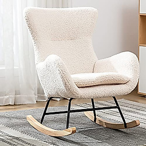 Virabit Small Rocking Chair Nursery, Modern Glider Rocker Armchair for Baby Nursery, Comfy Accent Glider Chair for Nursery, Living Room, Bedroom (Beige)