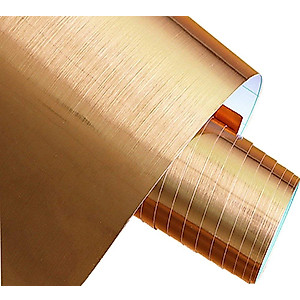 Metal Look Film Vinyl Self Adhesive Gold Texture Waterproof Anti Greasy Counter Top Peel Stick Metallic Gloss Shelf Liner for Kitchen Cabinet 15.6inch by 79inch