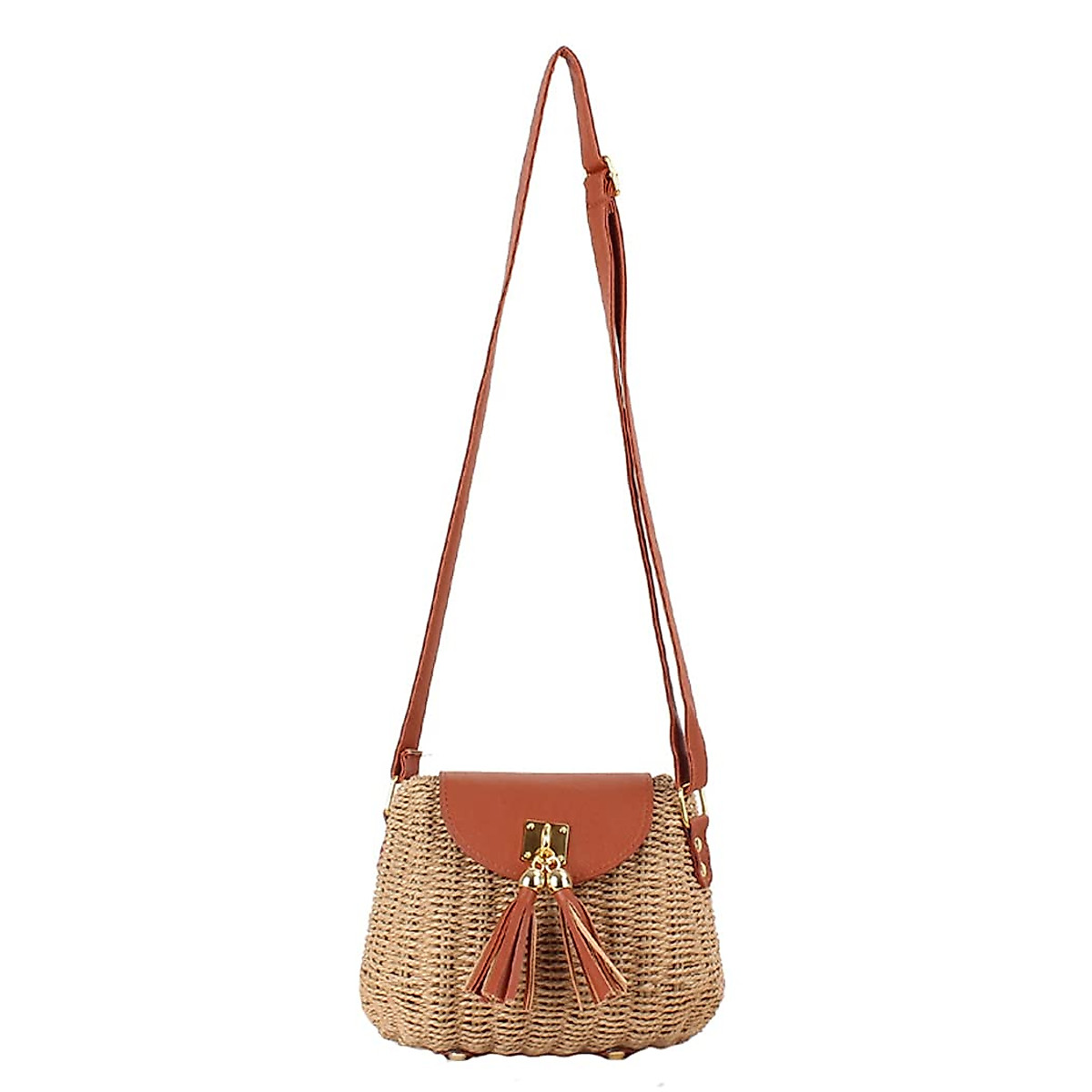 TONWHAR® Lady's Vintage Straw Summer Purse Leisure Beach Bag (Light Coffee)