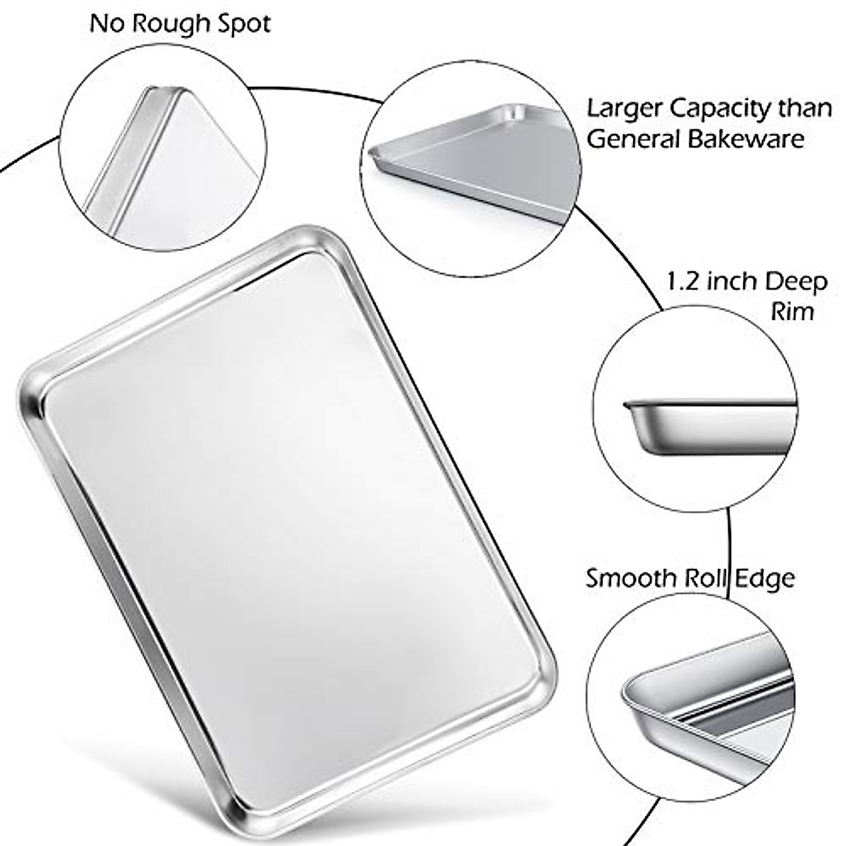 Extra Large Baking Sheet Set of 2, P&P CHEF Stainless Steel Bakeware Cookie Sheet Baking Pan, Rectangle 19.6''x13.5''x1.2'', Heavy Duty & Large Capacity, Oven & Dishwasher Safe