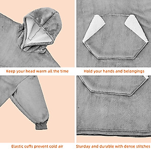 Ramees Wearable Blanket Hoodie for Kids, Sherpa Oversized Sweatshirt Blanket Flannel with Hood Pocket and Sleeves (Grey)