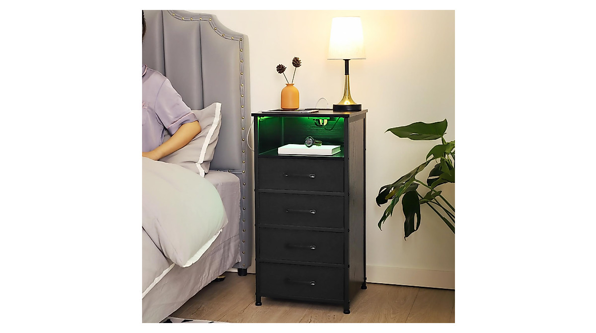LOAKEKEL Night Stand Set with LED & Charging Station