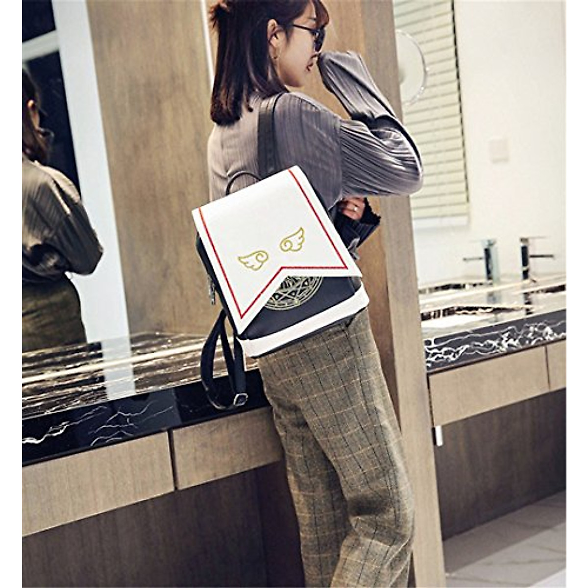 Smilovely Girl Magic Circle Cute Lolita Anime Cardcaptor Sakura Cosplay Backpack free size White