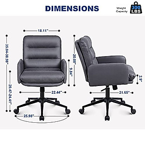 Youhauchair Adjustable Home Office Chair, Modern Mid Back Computer Desk Chair with Wheels, Ergonomic Upholstered Swivel Chair, Grey