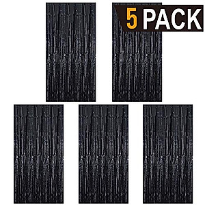 GOER 3.2 ft x 9.8 ft Metallic Tinsel Foil Fringe Curtains Party Photo Backdrop Party Streamers for Halloween,Birthday,Graduation,New Year Eve Decorations Wedding Decor (5 Packs,Black)
