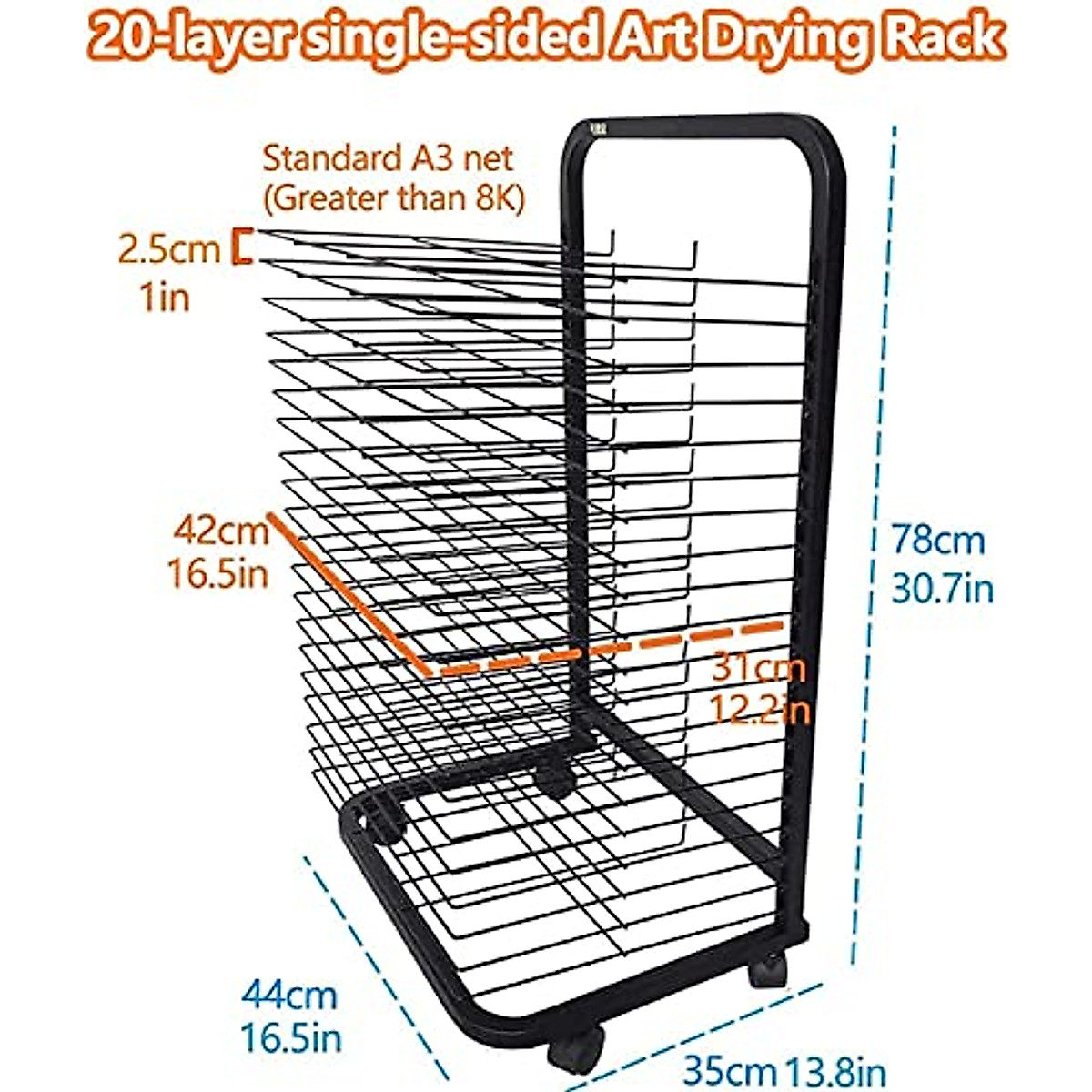 Art Drying Rack, Mobile Art Drying Rack with Wire Rack for Artwork, Drying and Printing Rack, Ideal for Schools and Art Clubs (Size : 20-Layer)