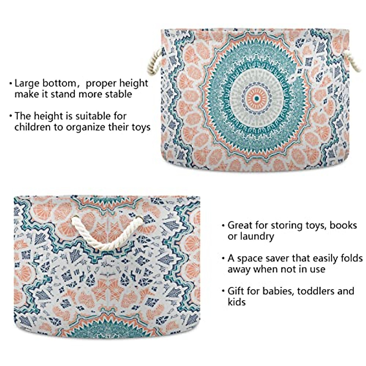 ALAZA Indian Mandala Ethnic Floral Storage Basket Gift Baskets Large Collapsible Laundry Hamper with Handle, 20x20x14 in