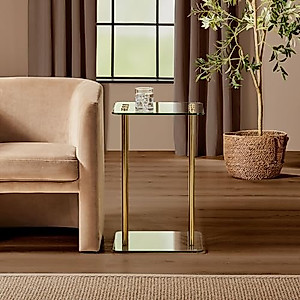 mDesign Square Glass Top Side Table - Modern Decorative Accent End Metal Nightstand Furniture for Bedroom, Living Room, Home Office, Dorm Room - 25" Tall - Milan Collection - Clear/Brass