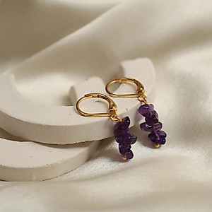 Gempires Natural Amethyst Earrings for Girls - February Birthstone Jewelry Gifts - Handmade Gemstone Jewelry - 14k Yellow Gold Plated Dangle Earring (Amethyst)