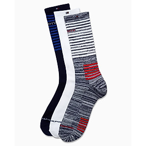 Tommy Hilfiger Men's Athletic Socks - Cushion Crew Socks (3 Pack), Size 7-12, Navy Assorted