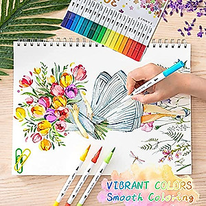 Dual Brush Marker Pens for Coloring Books, Tanmit Fine Tip Coloring Marker & Brush Pen Set for Journaling Note Taking Writing Planning Art Project