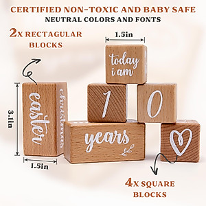 Monthly Baby Milestone Blocks Set of 6 Baby Age Blocks for Monthly Milestone Baby Age Milestone Signs Wooden Baby Photo Props Set Perfect for Baby Shower and Keepsake (Gift Set 6 PCS)
