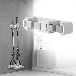 Wall Mounted Broom And Mop Organizer for Home And Garden, Double Clip