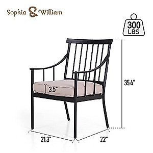 Sophia & William 2 Pcs Patio Outdoor Dining Chairs, Set of 2 Metal Wrought Iron Patio Chairs with Seat Cushions, Indoor/Outdoor Portable Chairs for Kitchen, Garden, Yard, Poolside, Support 300 lbs
